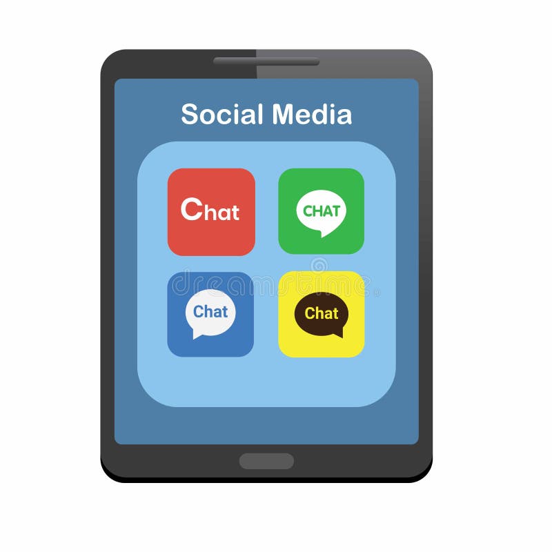 Social Media Icon Group in Folder Tablet, Variation of Chatting and ...