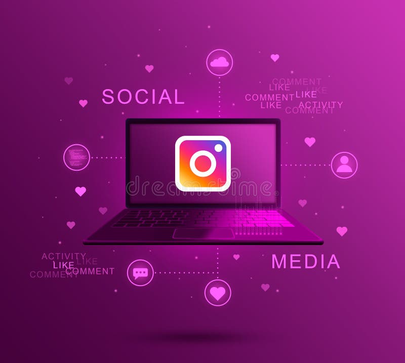 Social Media Icon Instagram on Laptop Screen, Social Media Activity 3d ...