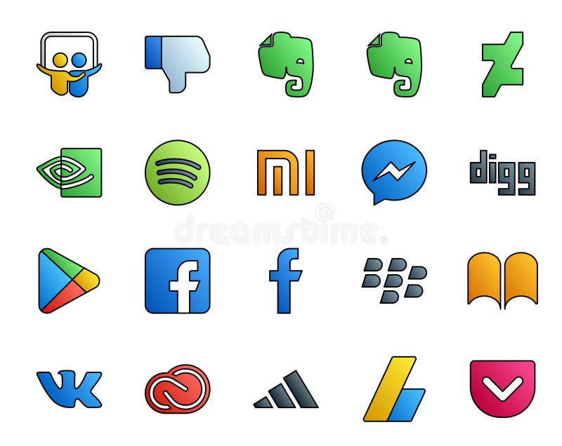 20 Social Media Icon Pack Including Adobe. Creative Cloud. Digg. Vk ...