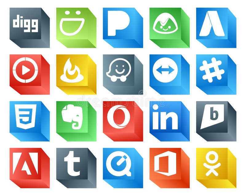 20 Social Media Icon Pack Including Adobe. Linkedin. Waze. Opera ...