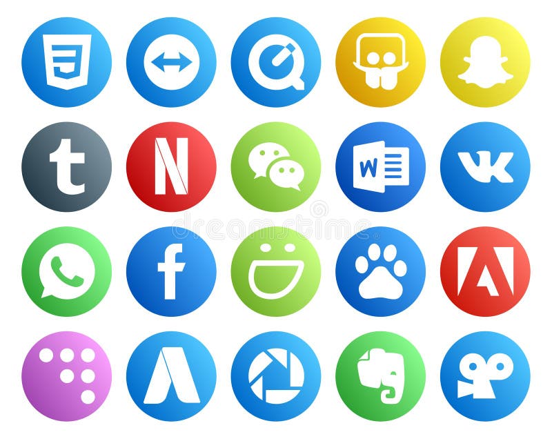 20 Social Media Icon Pack Including Adwords. Adobe. Messenger. Baidu ...