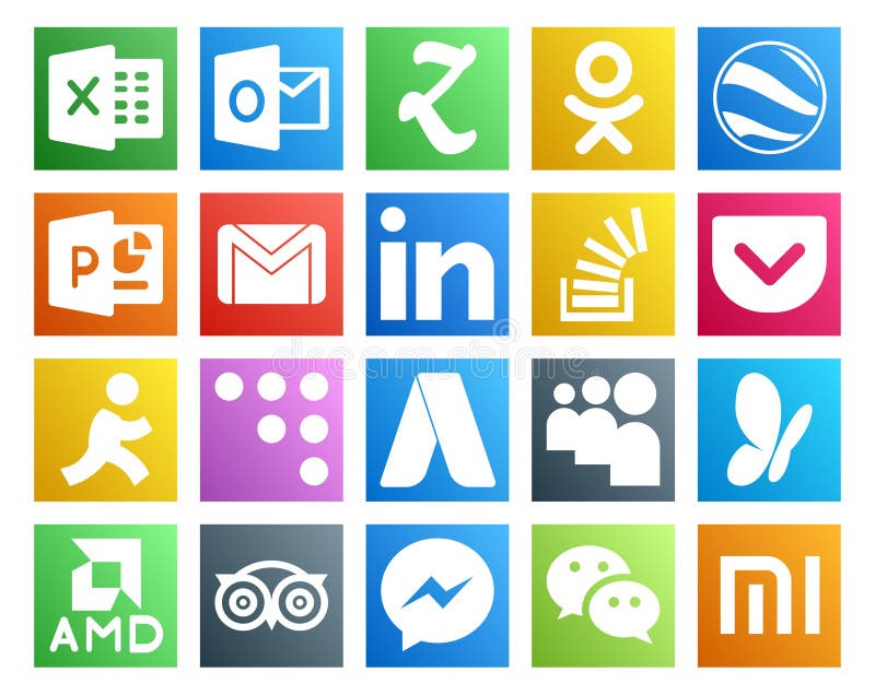 20 Social Media Icon Pack Including Adwords. Aim. Mail. Pocket ...
