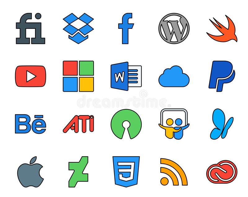 20 Social Media Icon Pack Including Apple. Slideshare. Microsoft. Open ...