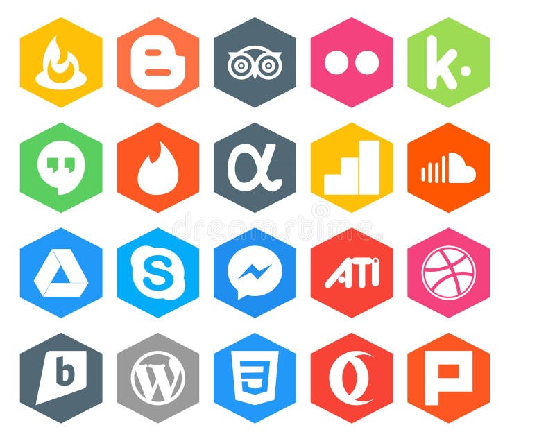 20 Social Media Icon Pack Including Ati. Chat. App Net. Skype Editorial ...