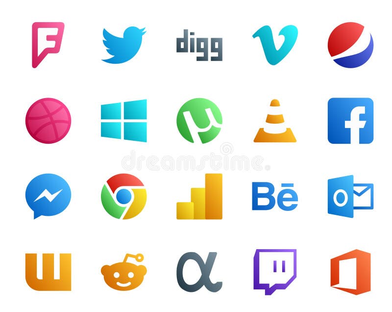20 Social Media Icon Pack Including Behance. Chrome. Windows. Messenger ...