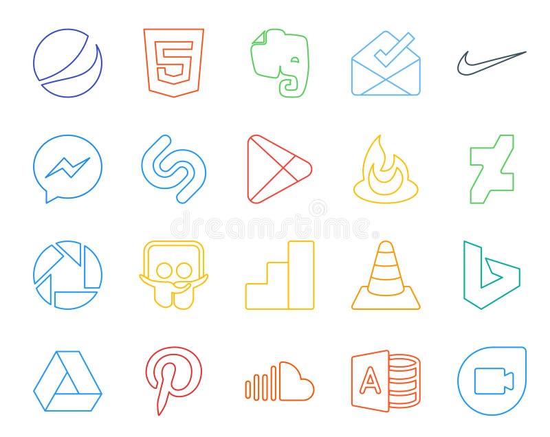 20 Social Media Icon Pack Including Bing. Media. Apps. Vlc Editorial ...