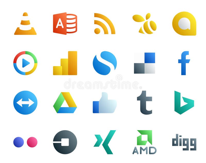 20 Social Media Icon Pack Including Bing. Like. Video. Google Drive ...
