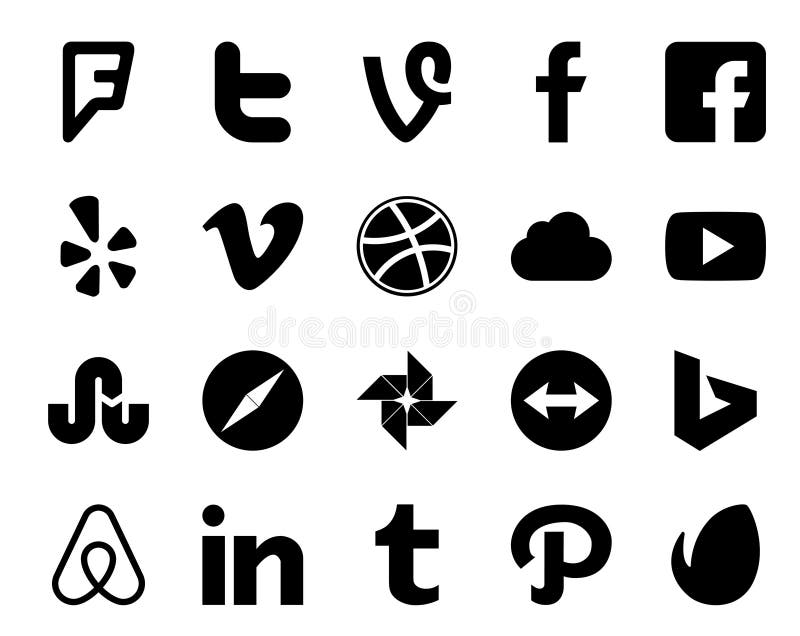 20 Social Media Icon Pack Including Bing. Photo. Dribbble. Browser ...