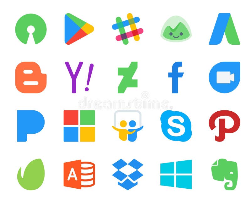 20 Social Media Icon Pack Including Chat. Slideshare. Yahoo. Microsoft ...