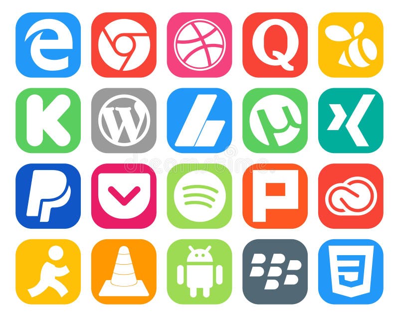20 Social Media Icon Pack Including Creative Cloud. Spotify. Cms ...