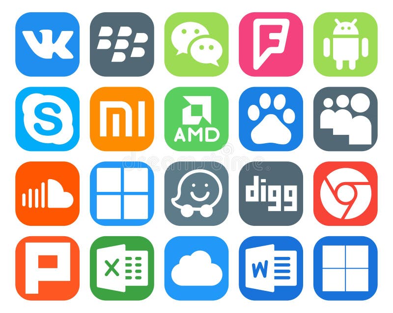 20 Social Media Icon Pack Including Digg. Microsoft. Xiaomi. Music ...