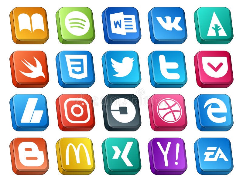 20 Social Media Icon Pack Including Edge. Driver. Tweet. Car Editorial ...