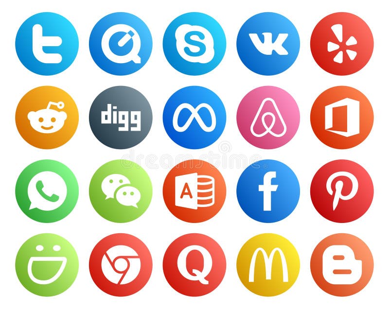 20 Social Media Icon Pack Including Facebook. Messenger. Digg. Wechat ...