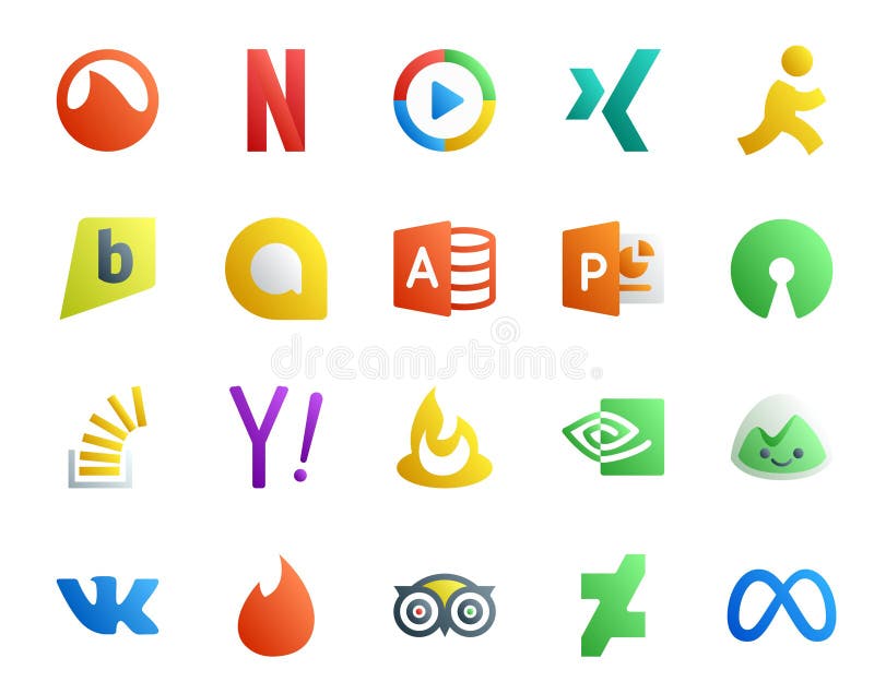 20 Social Media Icon Pack Including Feedburner. Yahoo. Microsoft Access ...
