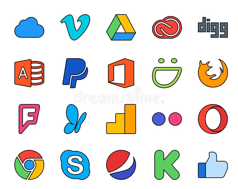 20 Social Media Icon Pack Including Flickr. Msn. Microsoft Access ...