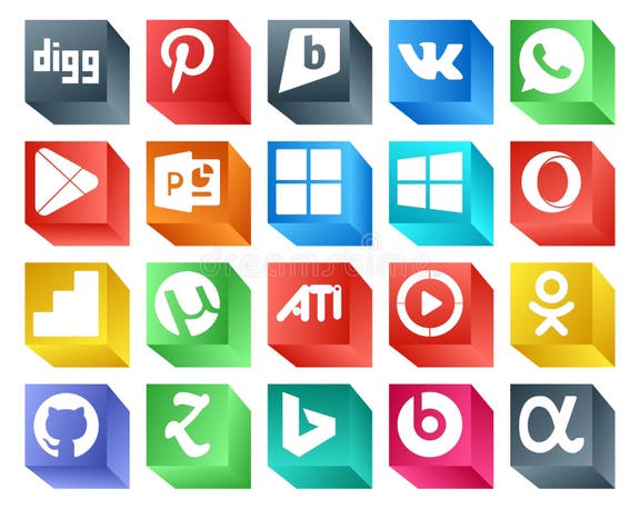 20 Social Media Icon Pack Including Github. Video. Microsoft. Windows ...