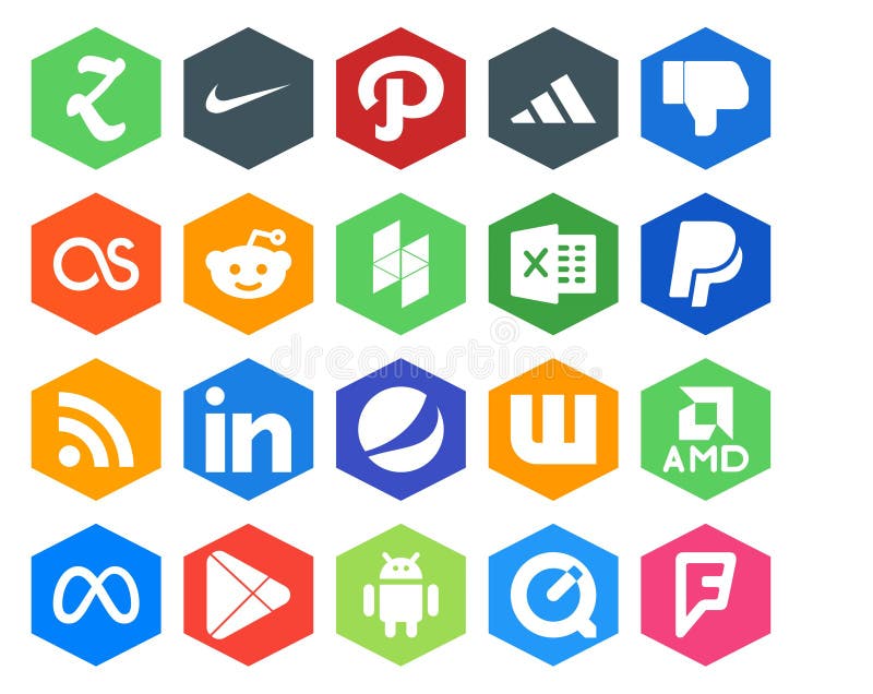 20 Social Media Icon Pack Including Google Play. Meta. Excel. Amd ...