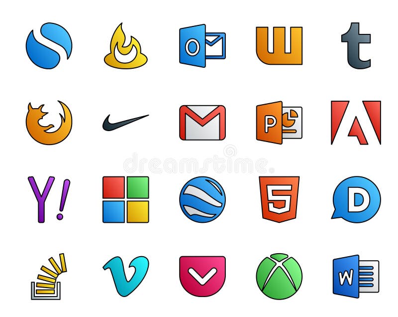 20 Social Media Icon Pack Including Html. Microsoft. Gmail. Search ...