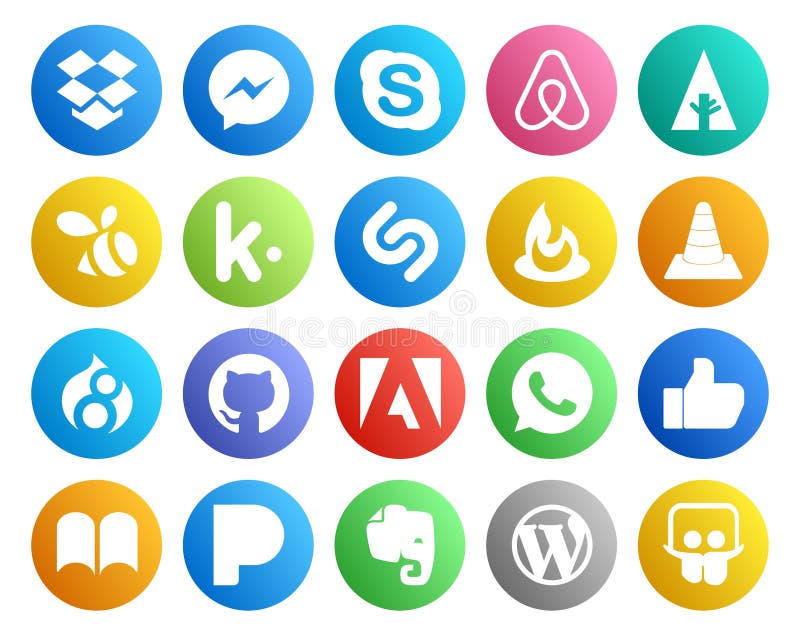 20 Social Media Icon Pack Including Like. Adobe. Shazam. Github Editorial Image - Illustration ...