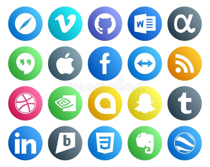 20 Social Media Icon Pack Including Linkedin. Snapchat. Apple. Google ...
