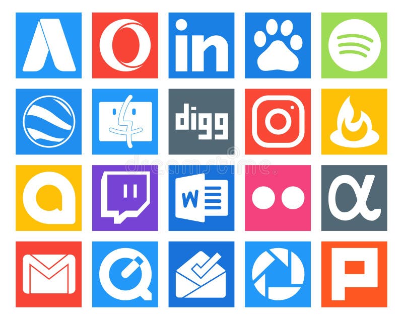 20 Social Media Icon Pack Including Mail. Gmail. Instagram. App Net ...
