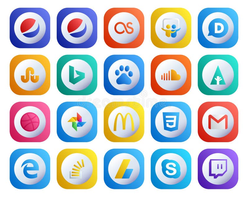 20 Social Media Icon Pack Including Mail. Gmail. Sound. Css Editorial ...