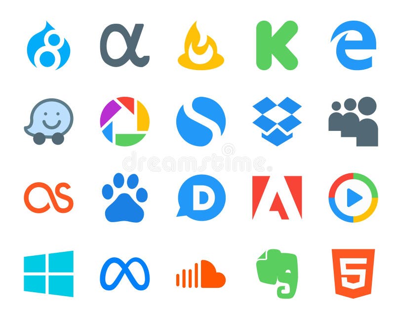 20 Social Media Icon Pack Including Meta. Video. Dropbox. Windows Media ...