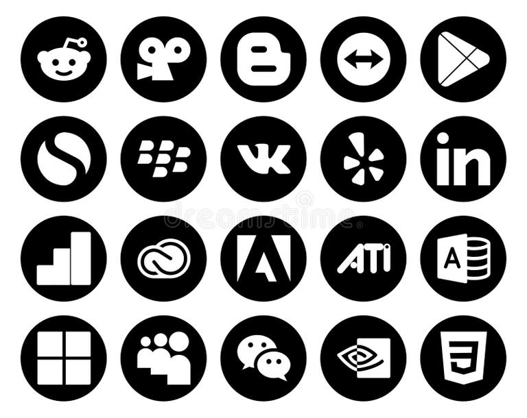 20 Social Media Icon Pack Including Microsoft Access. Adobe. Vk. Adobe ...