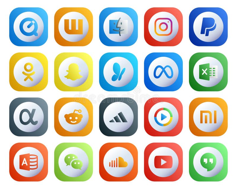 20 Social Media Icon Pack Including Microsoft Access. Video. Meta ...