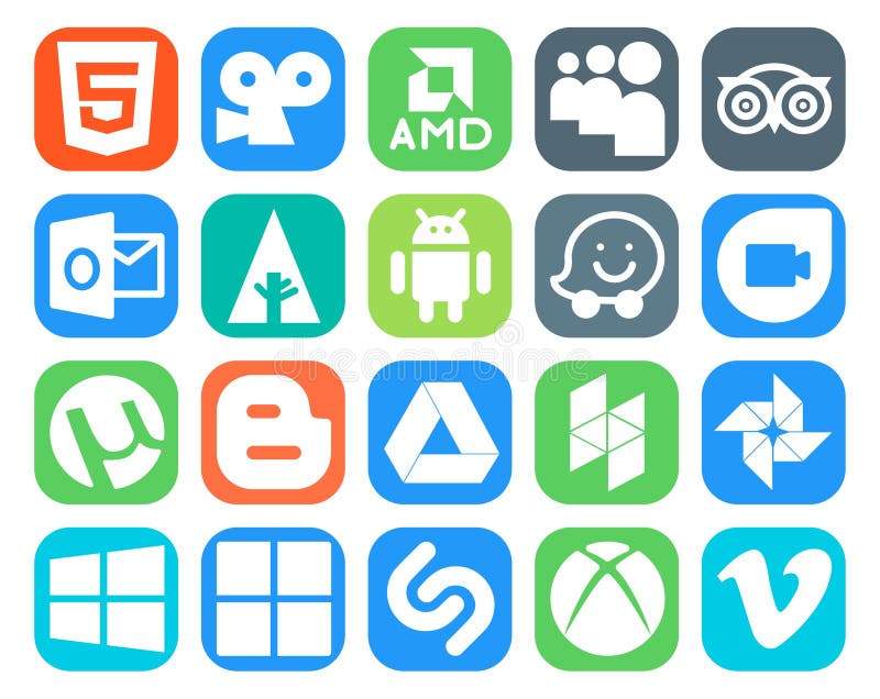 20 Social Media Icon Pack Including Microsoft. Photo. Android. Houzz ...