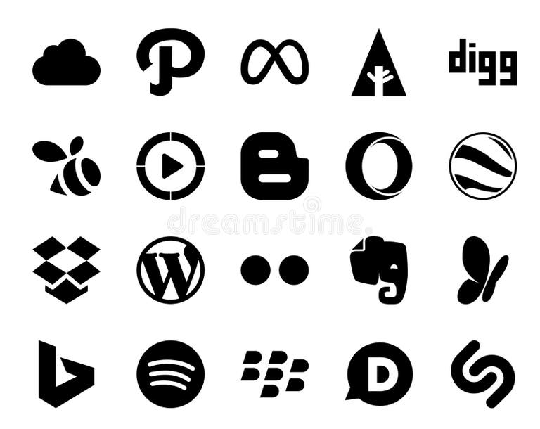 20 Social Media Icon Pack Including Msn. Flickr. Video. Cms Editorial ...