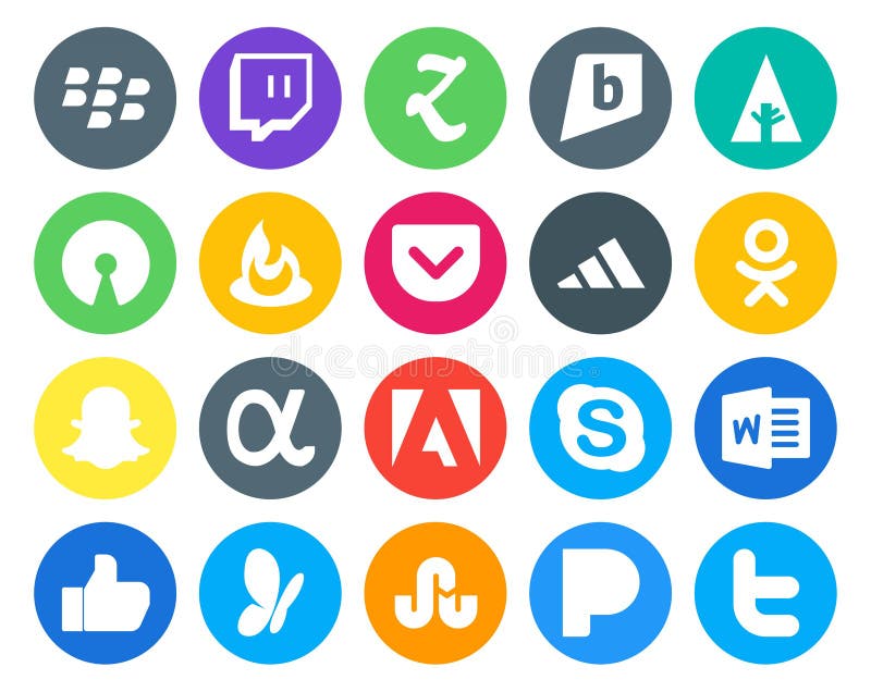 20 Social Media Icon Pack Including Msn. Word. Adidas. Chat Editorial ...