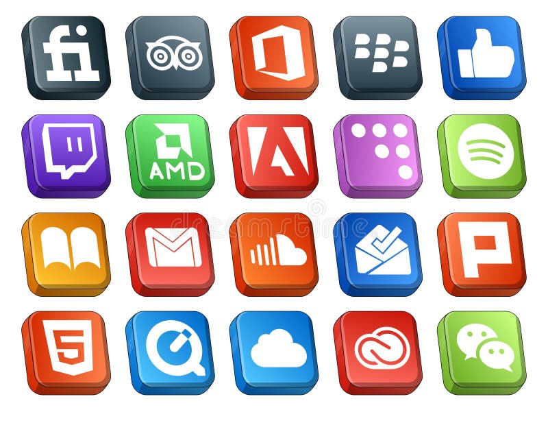 20 Social Media Icon Pack Including Music. Soundcloud. Adobe. Mail ...