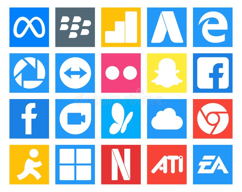 20 Social Media Icon Pack Including Netflix. Aim. Flickr. Chrome ...