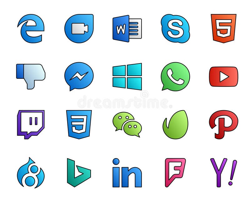 20 Social Media Icon Pack Including Path. Messenger. Windows. Wechat ...