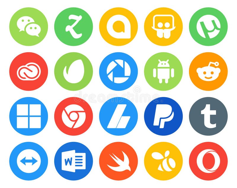 20 Social Media Icon Pack Including Paypal. Adsense. Adobe. Chrome ...