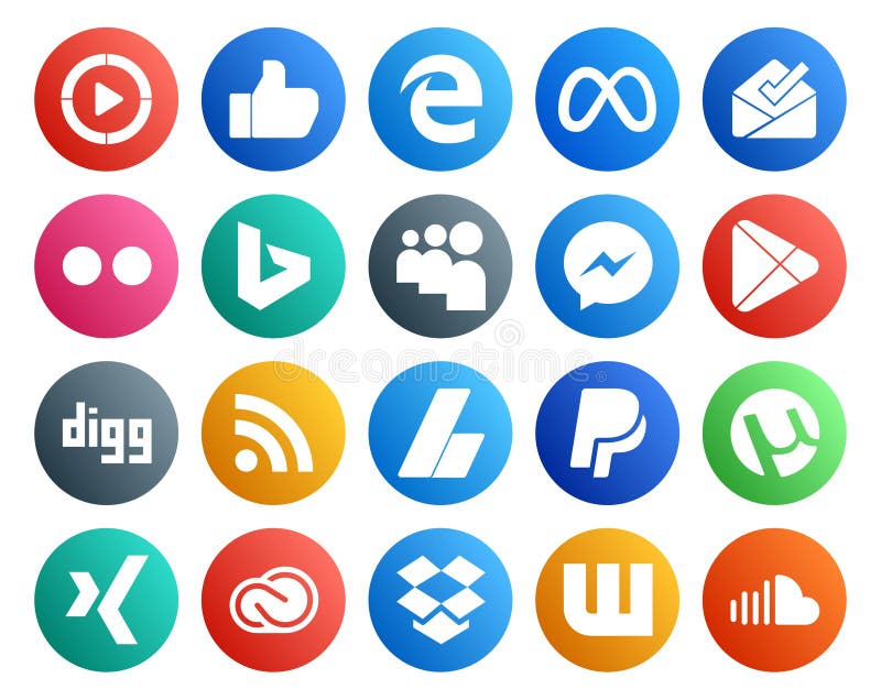 20 Social Media Icon Pack Including Paypal. Adsense. Bing. Rss ...