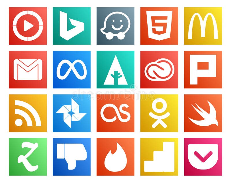 20 Social Media Icon Pack Including Photo. Plurk. Mail. Adobe Editorial ...