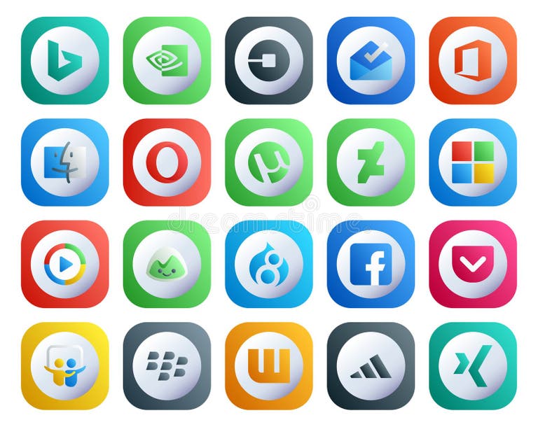 20 Social Media Icon Pack Including Pocket. Drupal. Opera. Basecamp Editorial Stock Photo ...