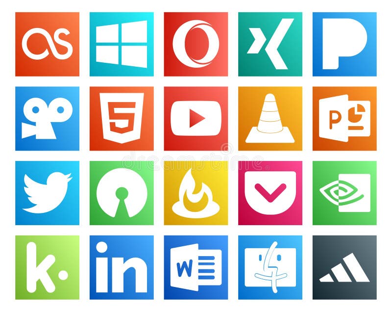 20 Social Media Icon Pack Including Pocket. Open Source. Video. Tweet ...