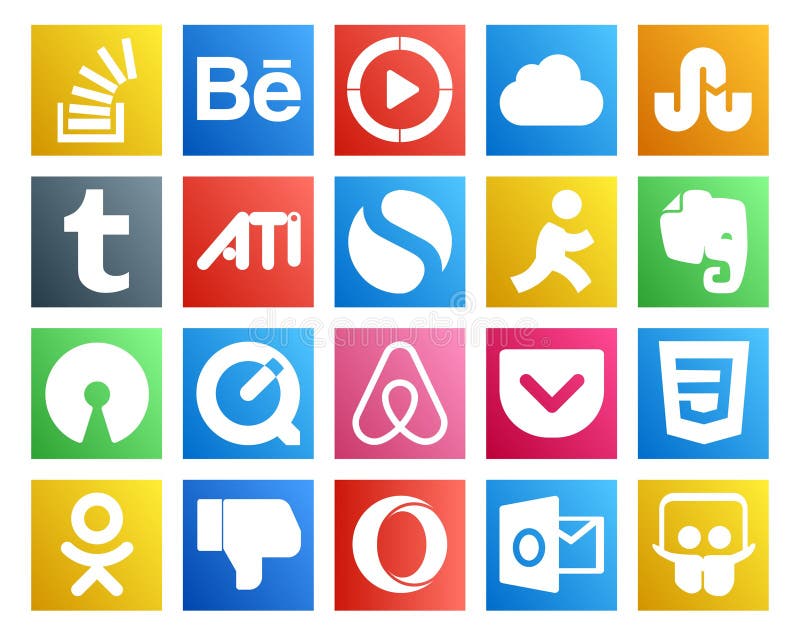 20 Social Media Icon Pack Including Pocket. Quicktime. Stumbleupon ...