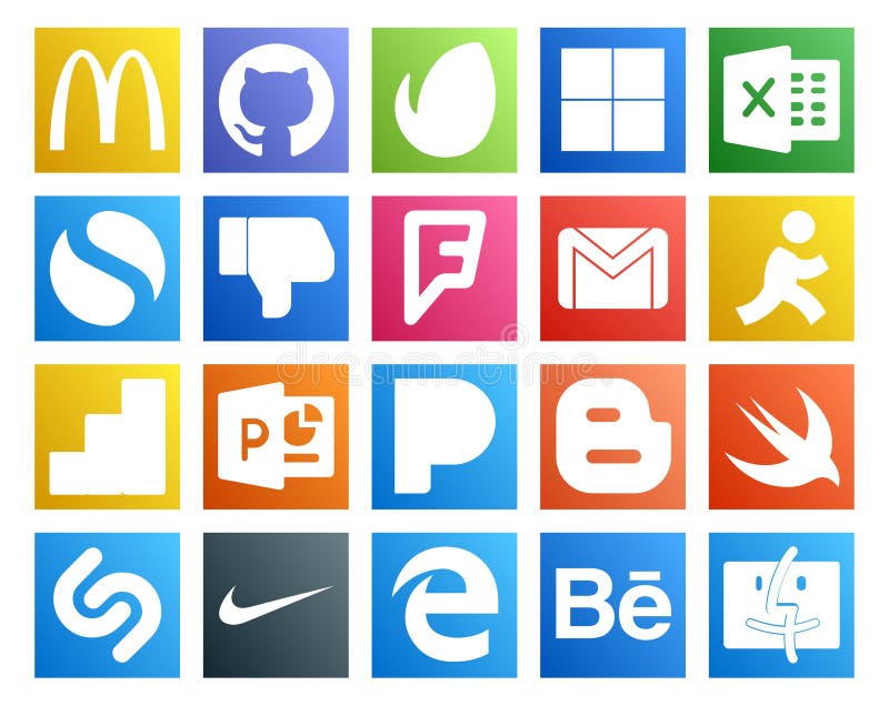 20 Social Media Icon Pack Including Shazam. Blogger. Gmail. Pandora ...