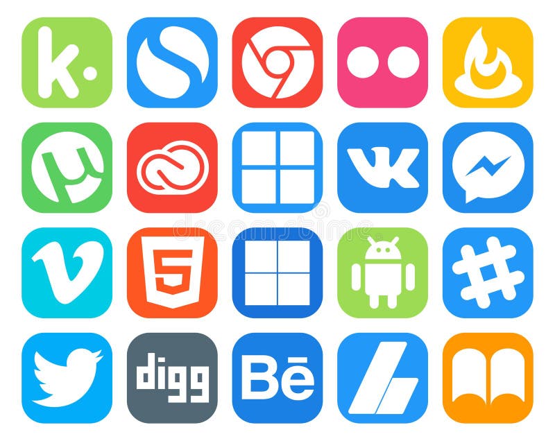 20 Social Media Icon Pack Including Slack. Delicious. Adobe. Html ...