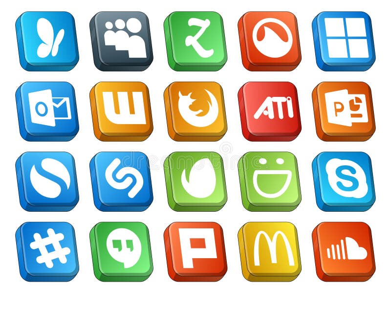 20 Social Media Icon Pack Including Slack. Skype. Browser. Smugmug ...