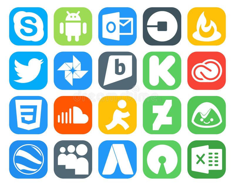20 Social Media Icon Pack Including Soundcloud. Adobe. Twitter. Cc ...