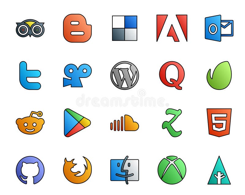 20 Social Media Icon Pack Including Soundcloud. Google Play. Viddler ...