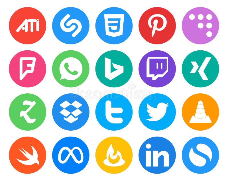 20 Social Media Icon Pack Including Swift. Media. Twitch. Vlc Editorial ...