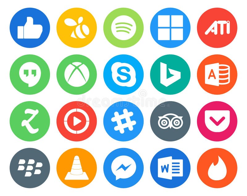 20 Social Media Icon Pack Including Travel. Chat. Chat. Slack Editorial ...