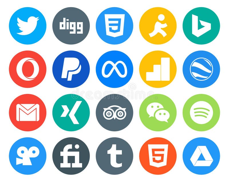 20 Social Media Icon Pack Including Travel. Xing. Meta. Mail Editorial ...