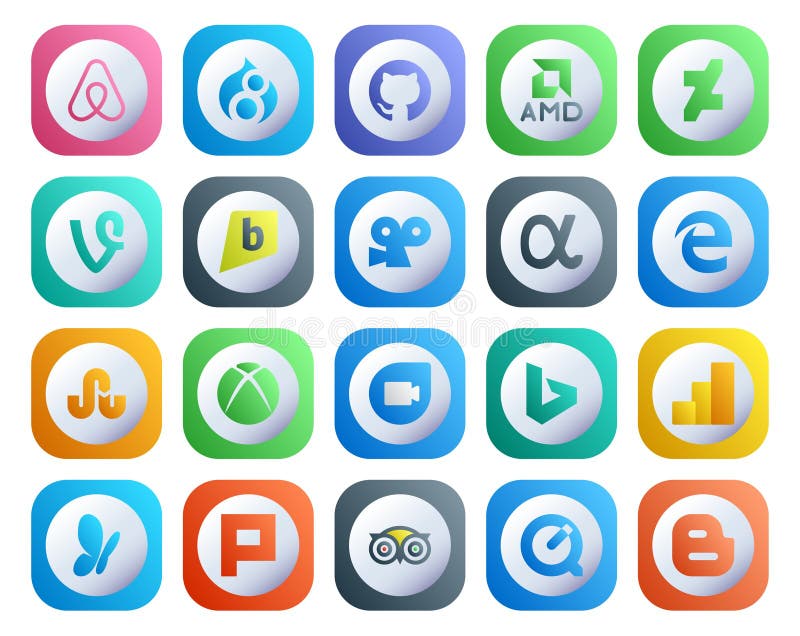 20 Social Media Icon Pack Including Tripadvisor. Msn. App Net. Google ...